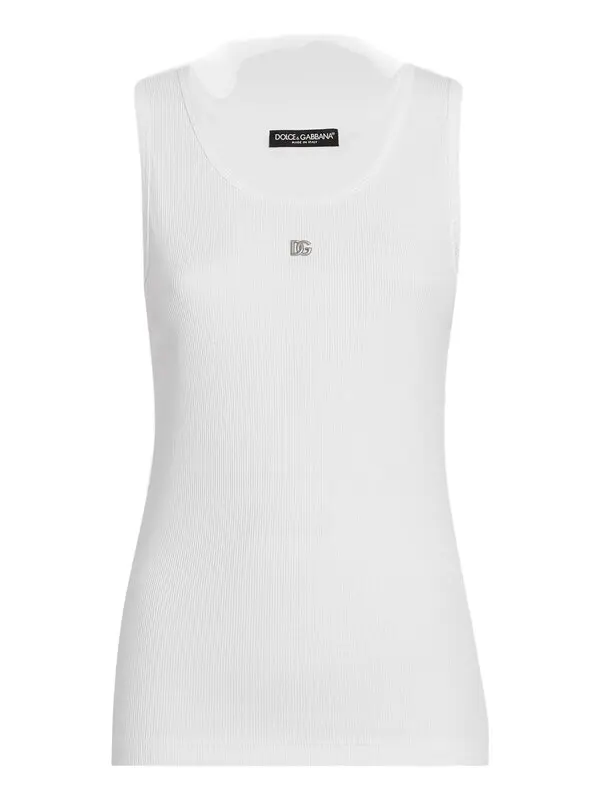 Dolce & Gabbana Fine-rib Jersey Tank Top With Dg Logo Pin T-shirts And Sweatshirts - White