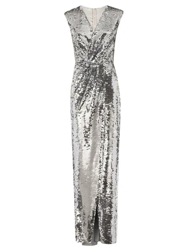 Dolce & Gabbana Long Sequined Dress With Draping Dresses - Silver