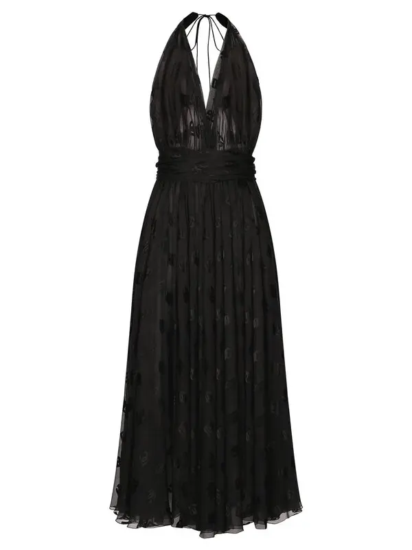Dolce & Gabbana Dévoré Satin Calf-length Dress With All-over Dg Logo Dresses - Black
