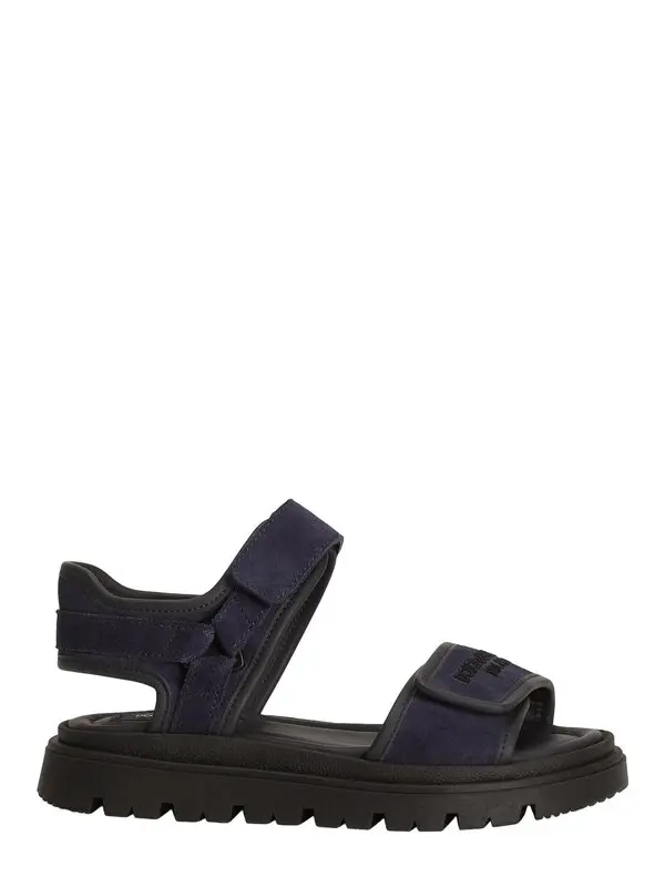 Dolce & Gabbana Split Leather Sandals With Logo Print - Blue