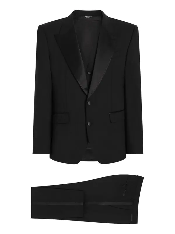Dolce & Gabbana Three-piece Sicilia-fit Suit In Stretch Wool Suits And Blazers Wool - Black