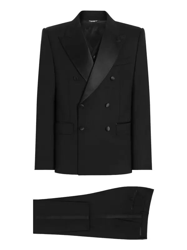 Dolce & Gabbana Three-piece Sicilia-fit Suit In Stretch Wool Suits And Blazers Wool - Black