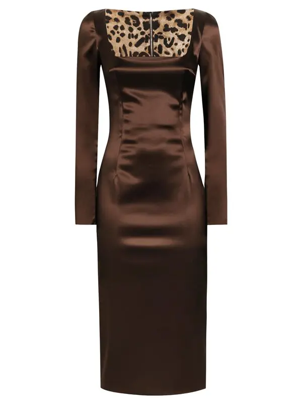 Dolce & Gabbana Dress In Stretch Satin Dresses Satin - Brown