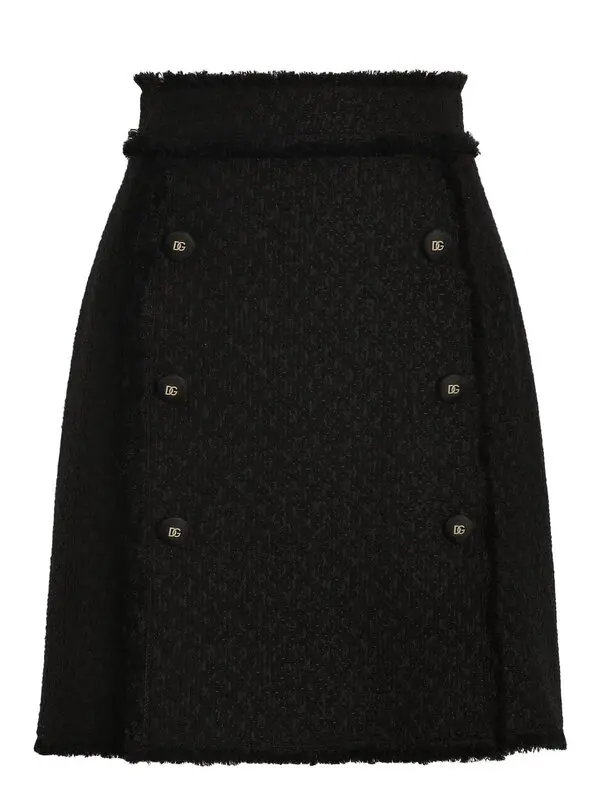 Dolce & Gabbana Short Raschel Tweed Skirt With Decorative Dg Logo Buttons Skirts - Black