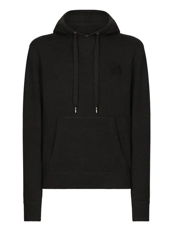 Dolce & Gabbana Wool And Silk Hoodie With Dg Patch Sweatshirts - Grey