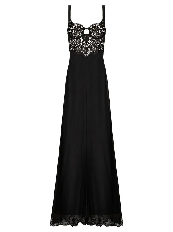 Dolce & Gabbana Long Silk Chiffon Dress With Lace Body Dresses Silk - Black