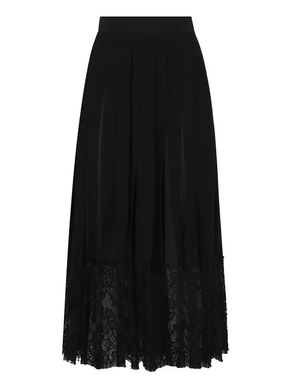 Dolce & Gabbana Long Georgette Skirt With Lace Edgings Skirts Silk - Black
