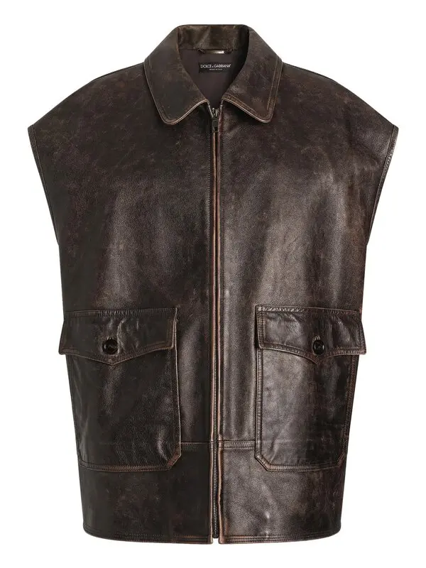 Dolce & Gabbana Bull Leather Vest Coats And Jackets - Brown