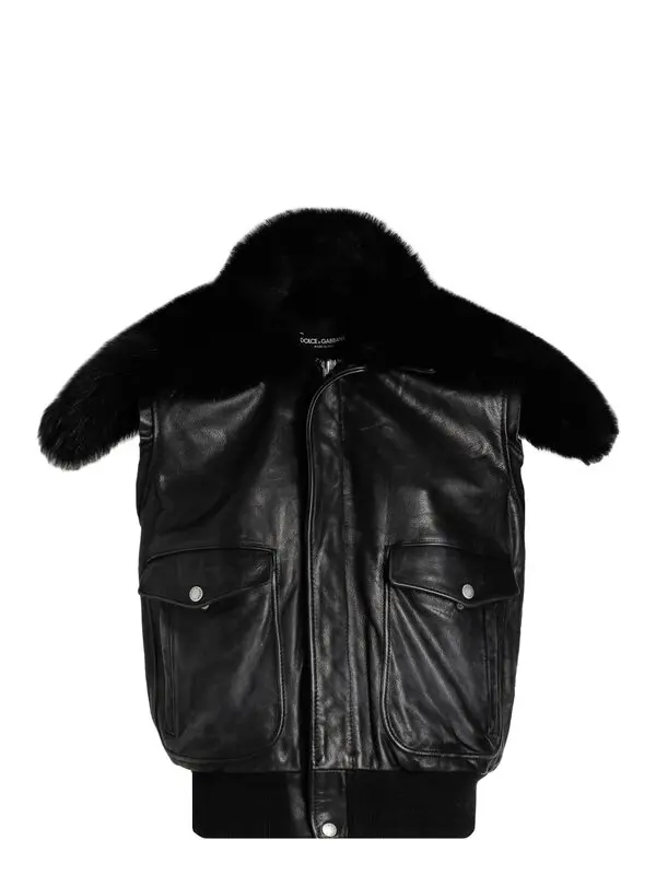 Dolce & Gabbana Leather Gilet With Fur Collar - Black
