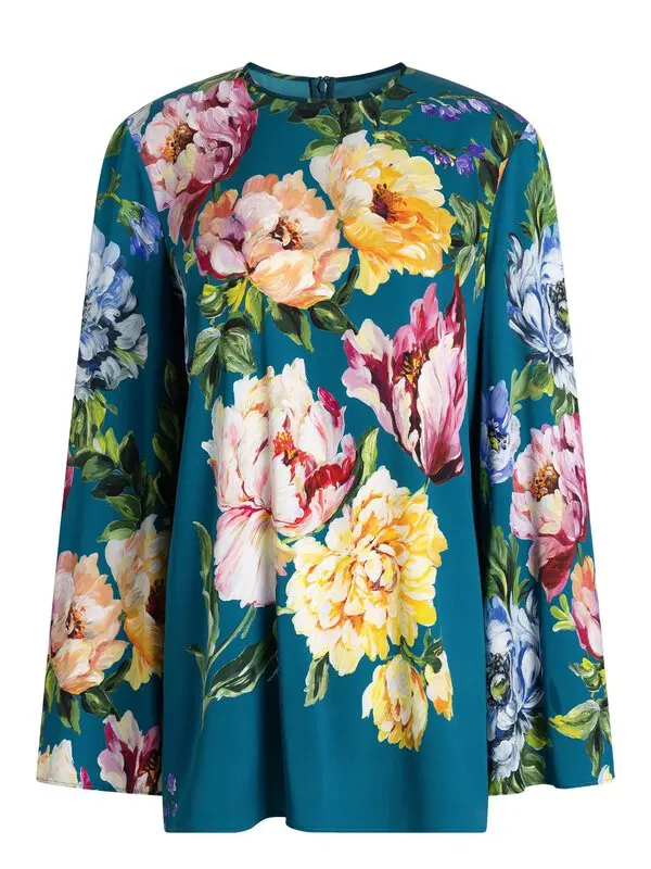 Dolce & Gabbana Peony-print Charmeuse Top Collection - Multicolor