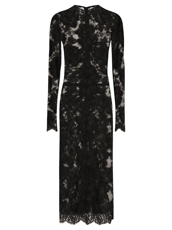 Dolce & Gabbana Calf-length Floral Lace Dress Dresses - Black