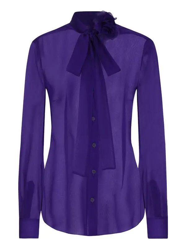Dolce & Gabbana Chiffon Shirt With Flower Detail Shirts And Tops - Purple