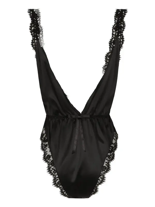 Dolce & Gabbana Lace And Satin Bodysuit With High-cut Leg Underwear - Black