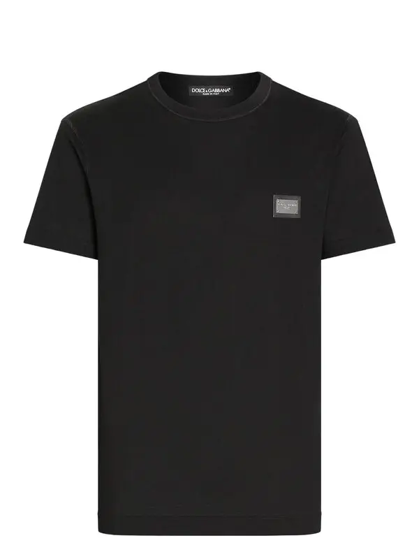 Dolce & Gabbana Cotton T-shirt With Branded Tag T-shirts And Polos - Black