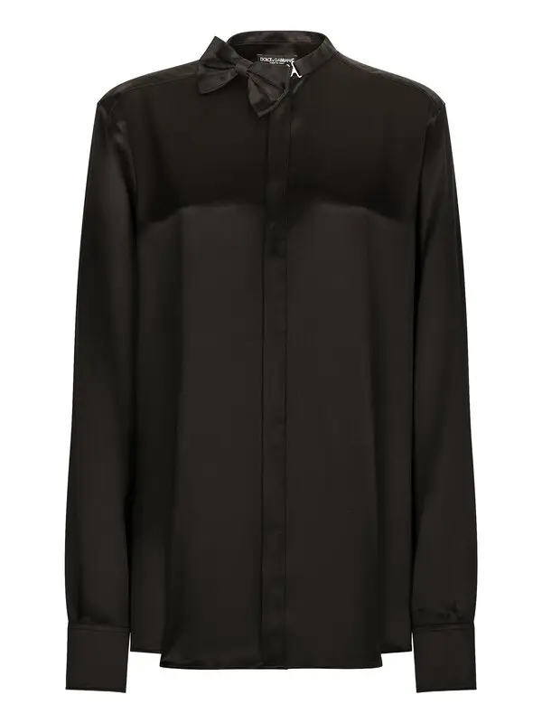 Dolce & Gabbana Satin Shirt With Bow-tie Detailing Shirts And Tops Silk - Black