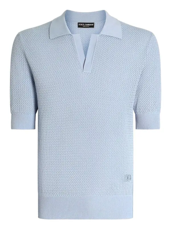 Dolce & Gabbana Micro-pattern Cotton Polo Shirt Sweaters And Cardigans Light Blue - Azure