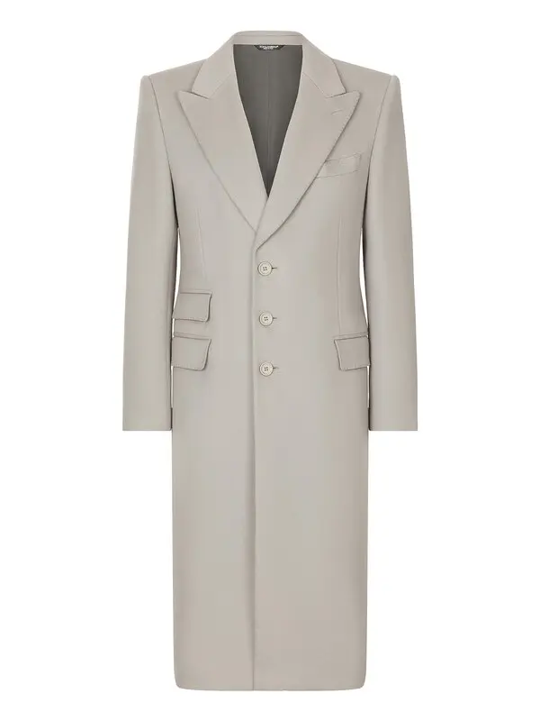 Dolce & Gabbana Single-breasted Double Cashmere Coat Coats And Jackets Gray Fabric - Grey