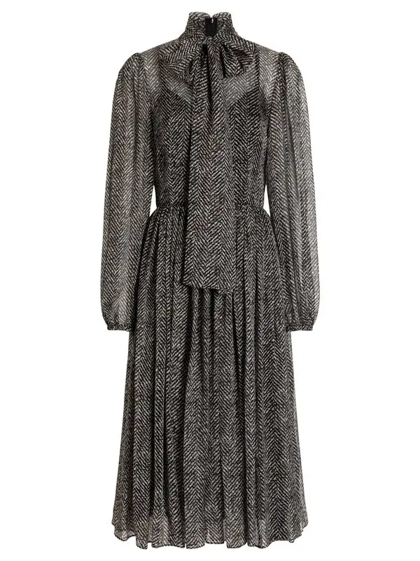Dolce & Gabbana Silk Chiffon Dress With Chevron Print Dresses - Multicolor