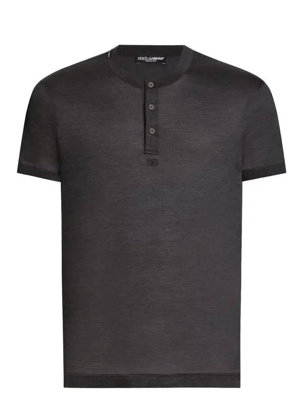 Dolce & Gabbana Serafino Silk T-shirt With Embroidery T-shirts And Polos - Grey