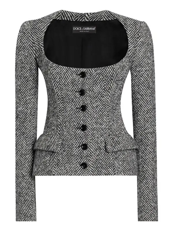 Dolce & Gabbana Single-breasted Jacket In Wool Chevron Blazers - Multicolor
