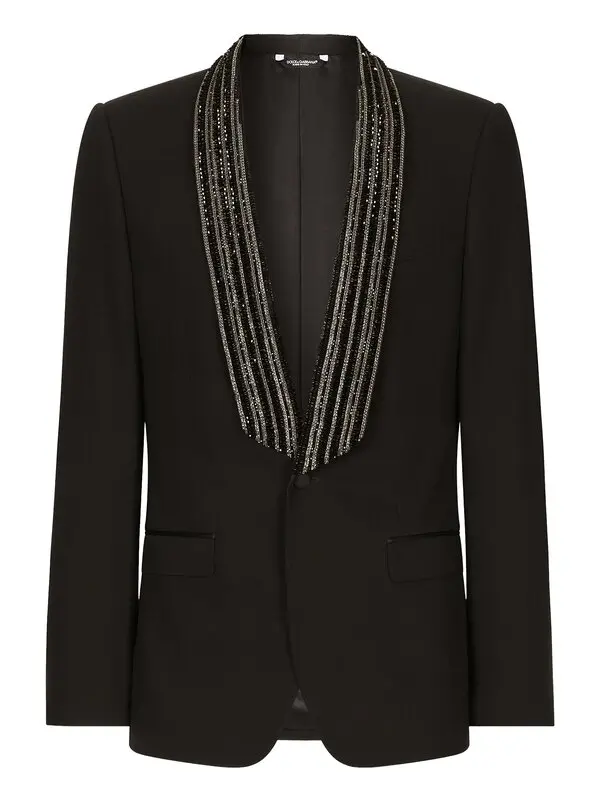 Dolce & Gabbana Single-breasted Jacket With Embroidered Shawl Collar Suits And Blazers Multi-colored - Black