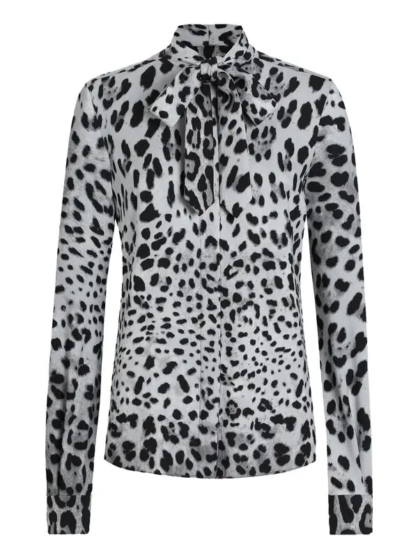Dolce & Gabbana Leopard- Charmeuse Shirt With Pussy-bow Shirts And Tops Silk - Print