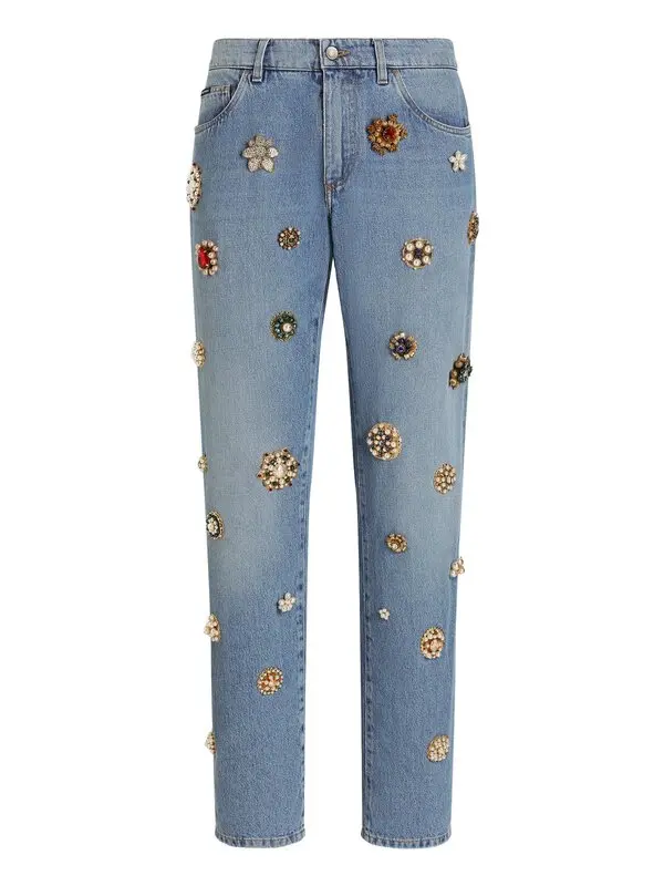 Dolce & Gabbana Embellished Cotton Denim Jeans - Multicolor
