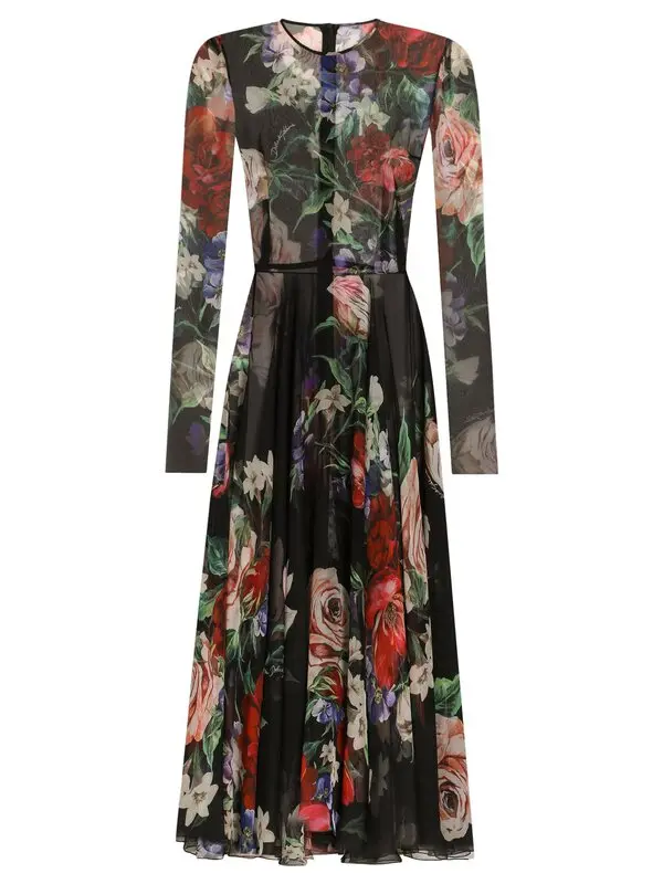 Dolce & Gabbana Floral- Chiffon Calf-length Dress With Circle Skirt Dresses - Print