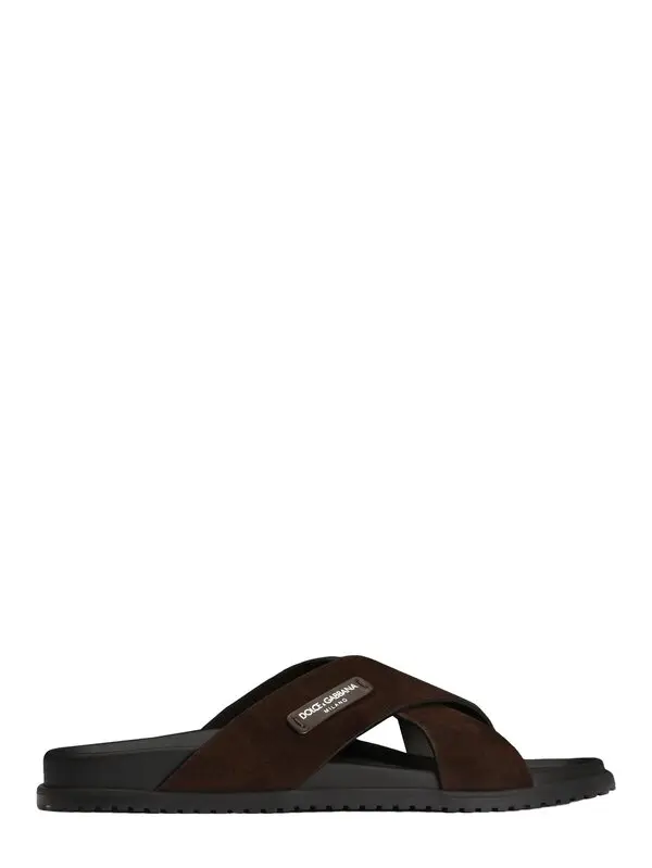 Dolce & Gabbana Brown Suede Cross-strap Sandals - Multicolor