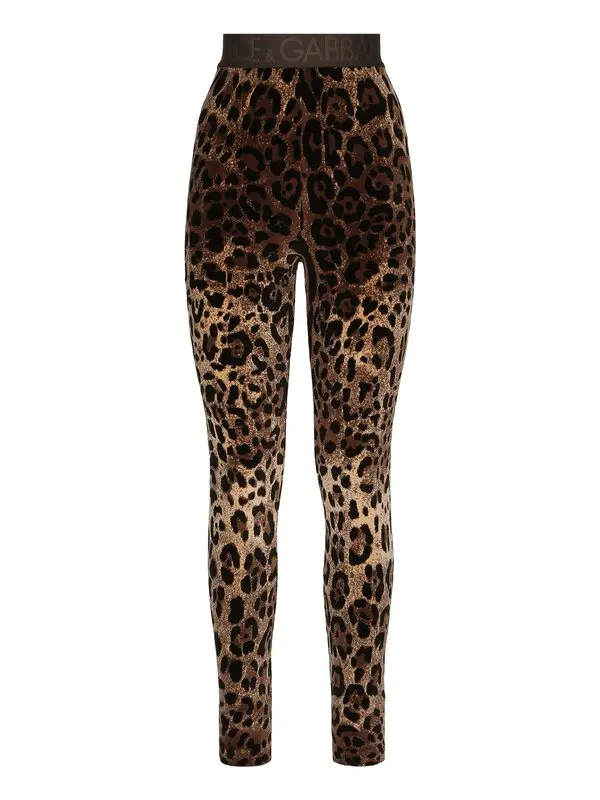 Dolce & Gabbana Chenille Leggings With Jacquard Leopard Design Pants And Shorts Multi-colored Cotton - Multicolor