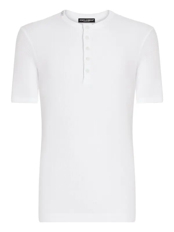 Dolce & Gabbana Fine-rib Cotton Granddad-neck T-shirt T-shirts And Polos Cotton - White
