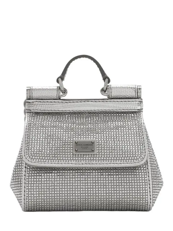 Dolce & Gabbana Mini Satin Sicily Bag With Fusible Rhinestones Clutches And Mini Bags Viscose - Silver