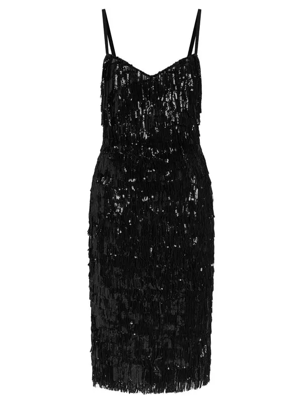 Dolce & Gabbana Calf-length Slip Dress With Sequined Fringing Dresses Multi-colored - Multicolor