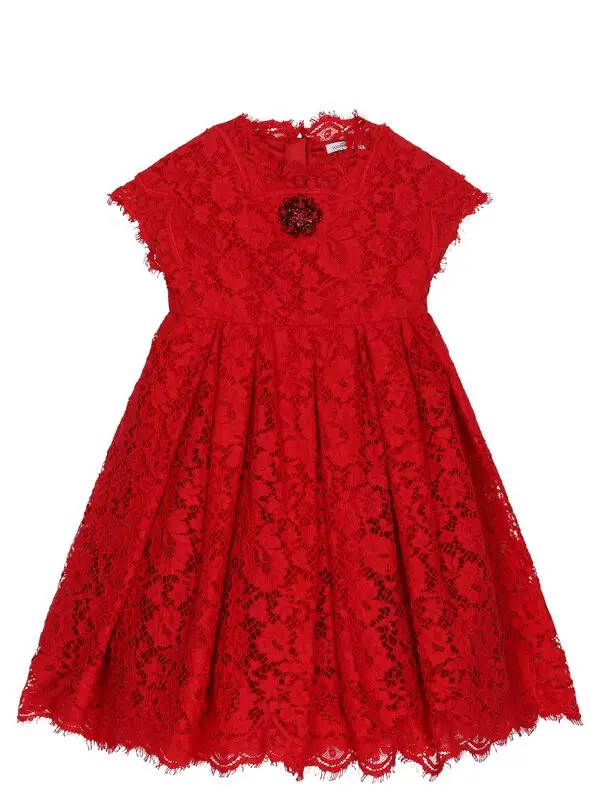 Dolce & Gabbana Cordonette Lace Dress With Embroide Jewel - Red
