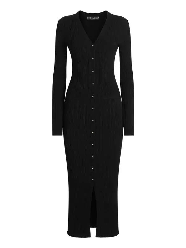 Dolce & Gabbana Long Ribbed Wool Cardigan Sweaters And Cardigans - Black