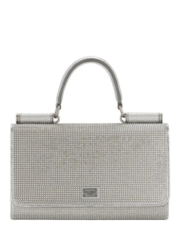 Dolce & Gabbana Satin Phone Bag With Fusible Rhinestones Viscose - Silver