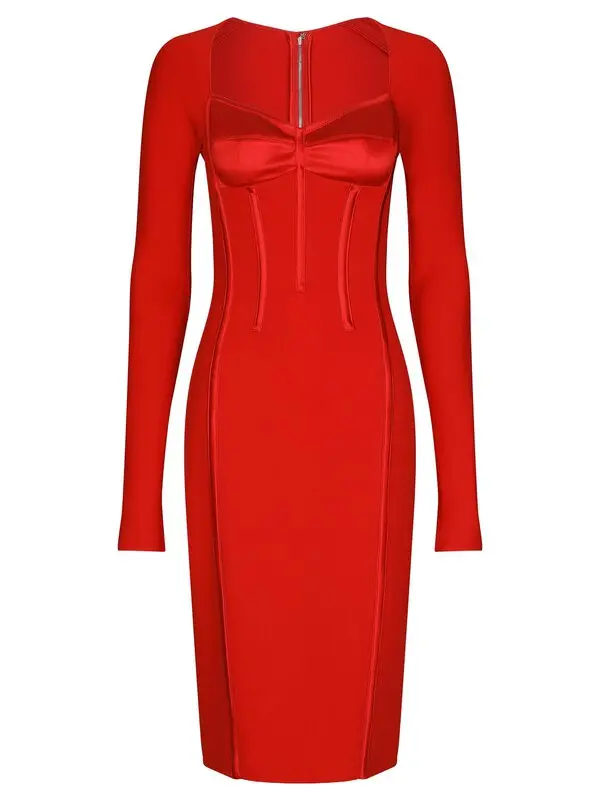 Dolce & Gabbana Viscose Calf-length Dress With Corset Details Dresses - Red