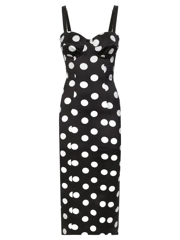 Dolce & Gabbana Satin Midi Dress With Polka-dot And Corset Details Dresses - Print