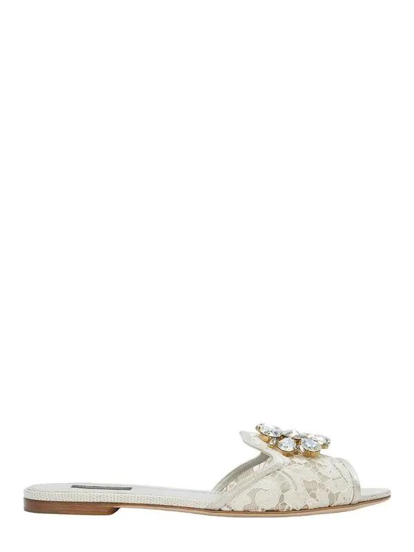 Dolce & Gabbana Lace Rainbow Slides With Brooch Detailing Slides And Mules Gray - Grey