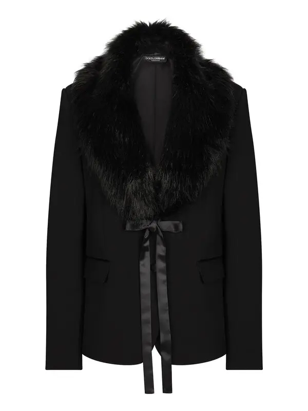 Dolce & Gabbana Wool Jacket With Faux Fur Collar Blazers Wool - Black