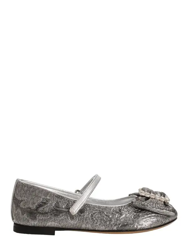 Dolce & Gabbana Brocade Ballet Flats With Bow Detailing - Silver