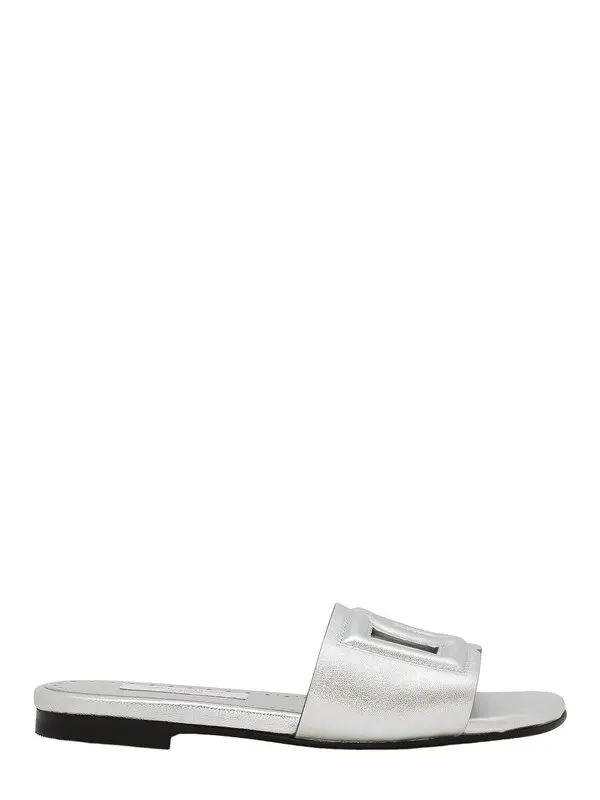 Dolce & Gabbana Foiled Lambskin Sliders Shoes Leather - Silver