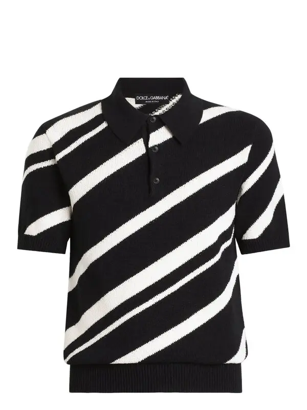 Dolce & Gabbana Short-sleeved Cotton Polo-shirt With Striped Inlay Sweaters And Cardigans Multi-colored - Multicolor