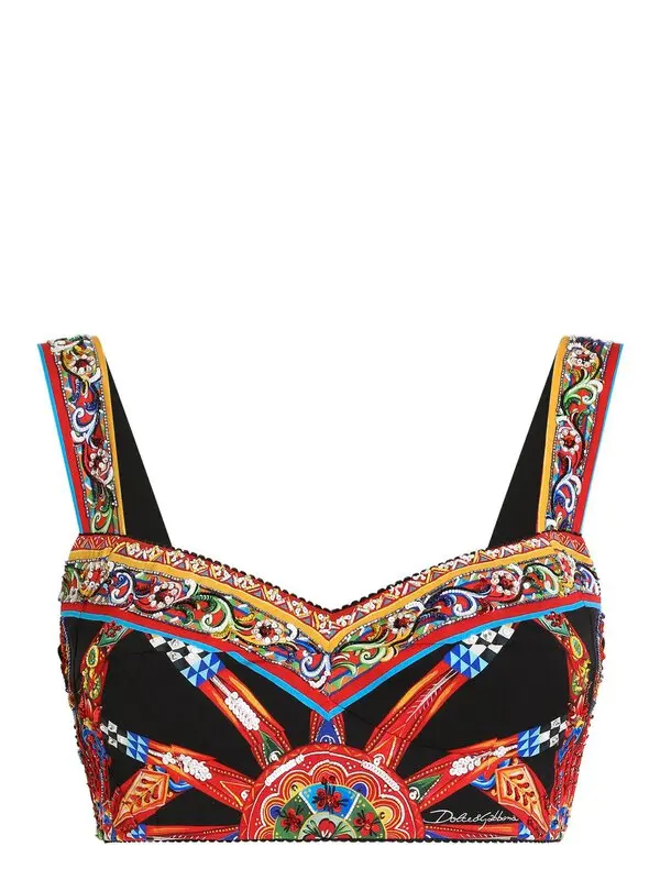Dolce & Gabbana Carretto-print Charmeuse Bustier Top Shirts And Tops Multi-colored - Multicolor