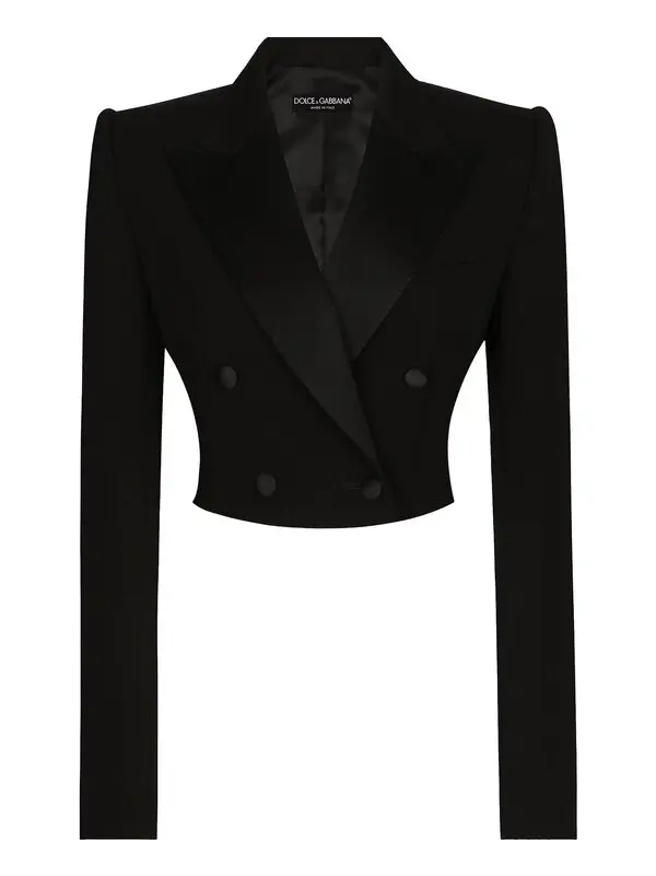 Dolce & Gabbana Short Double-breasted Wool Gabardine Tuxedo Jacket Blazers Wool - Black