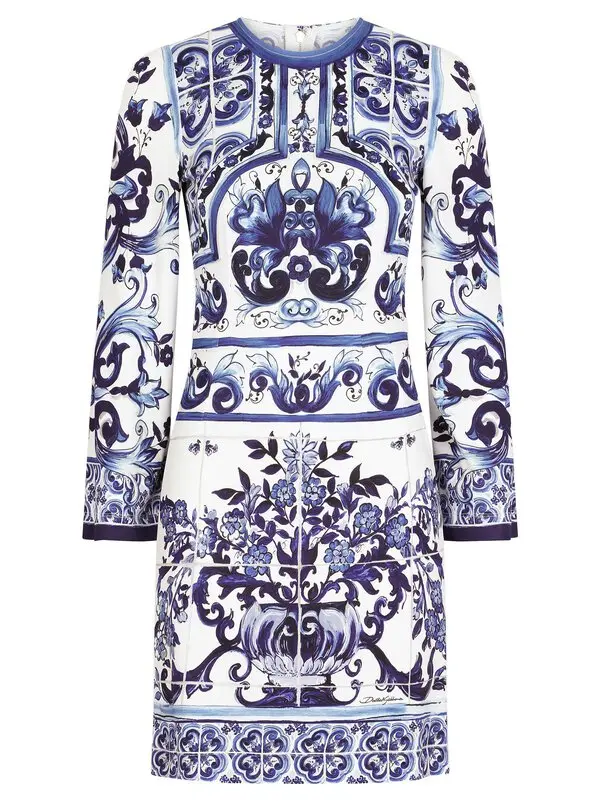 Dolce & Gabbana Short Majolica-print Organzine Dress Dresses Blue - Multicolor