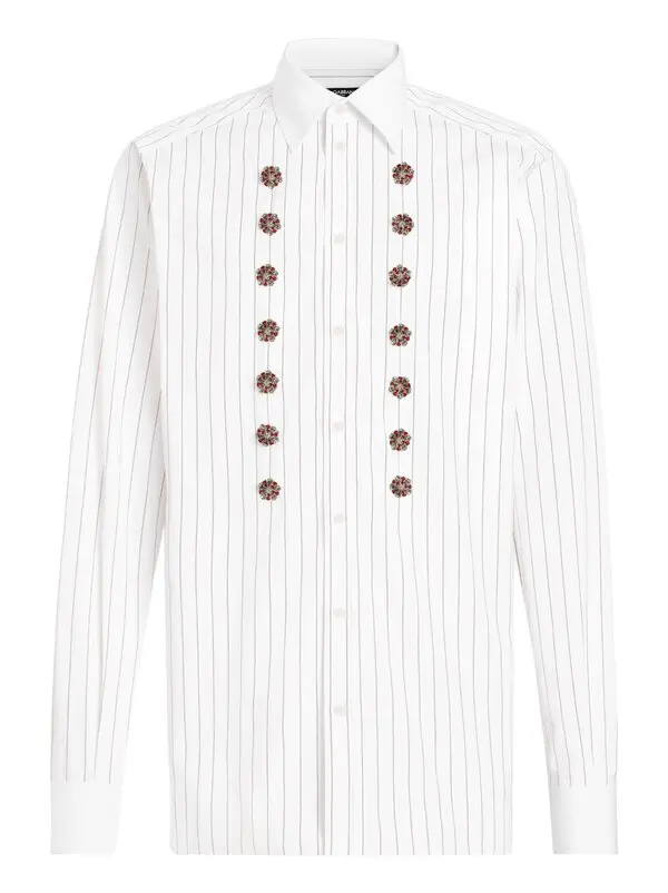 Dolce & Gabbana Striped Cotton Shirt With Bejeweled Details Shirts - Multicolor