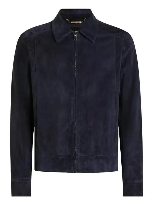 Dolce & Gabbana Leather Zipped Jacket Coats And Jackets - Blue
