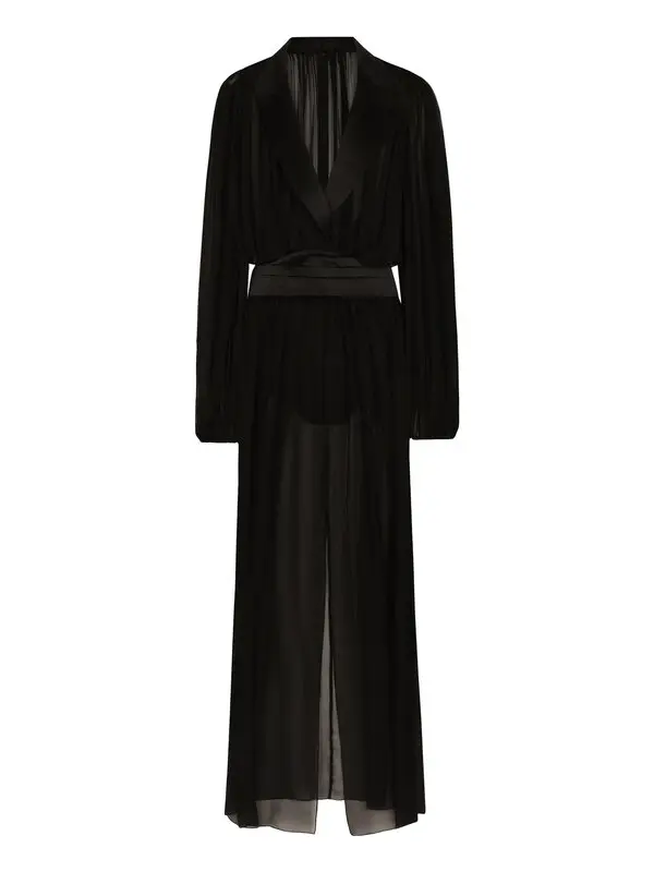 Dolce & Gabbana Long Silk Chiffon Tuxedo Dress Dresses Silk - Black