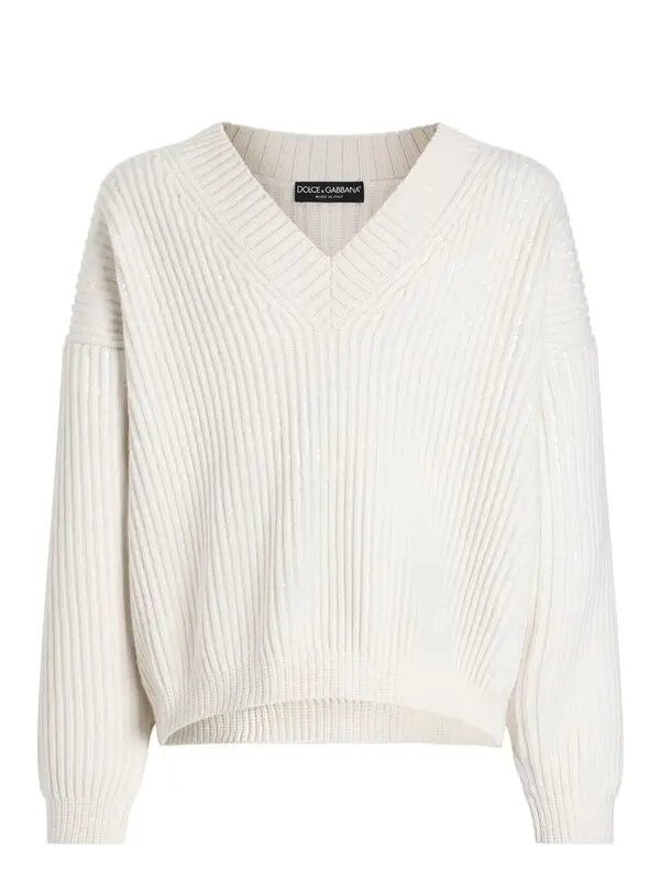 Dolce & Gabbana Sweater With Sequins Sweaters And Cardigans - White